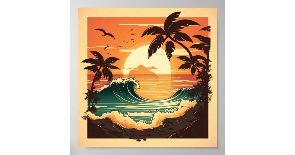 Coconut Trees and Ocean Waves Poster | Zazzle