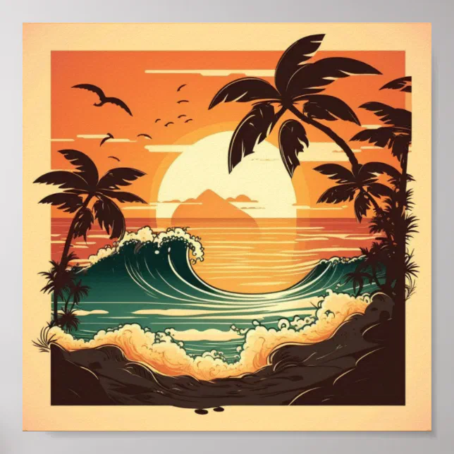 Coconut Trees and Ocean Waves Poster | Zazzle