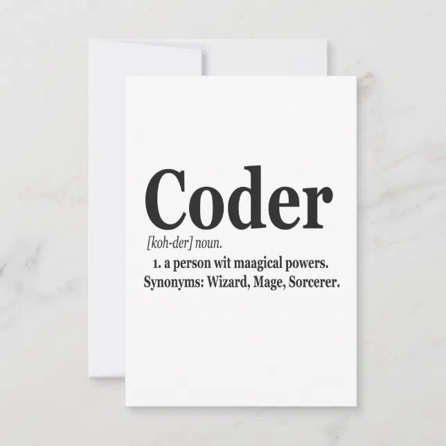 Coder Definition Funny Cute Computer Nerd Gift Thank You Card | Zazzle