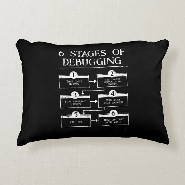 Coding 6 Stages Of Debugging Computer Programming Accent Pillow | Zazzle