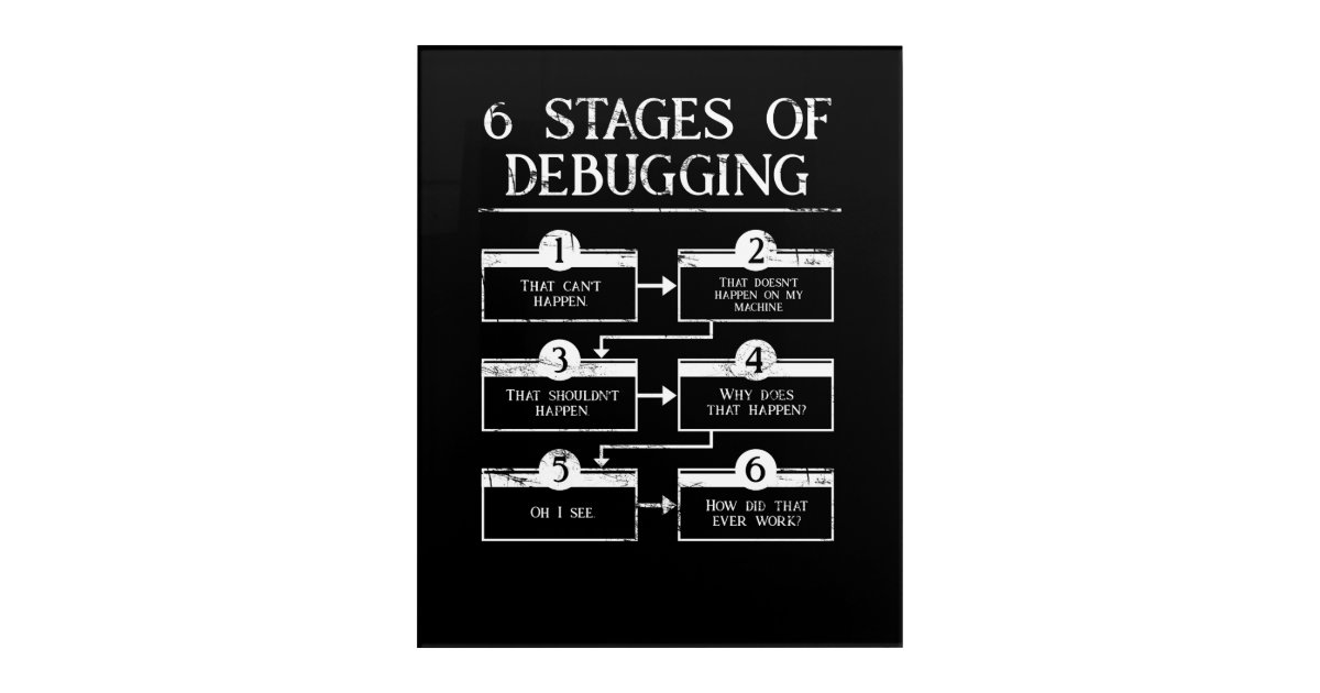 Coding 6 Stages Of Debugging Computer Programming Acrylic Print | Zazzle