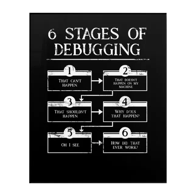 Coding 6 Stages Of Debugging Computer Programming Acrylic Print | Zazzle