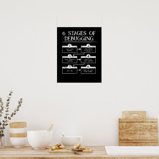 Coding 6 Stages Of Debugging Computer Programming Poster | Zazzle