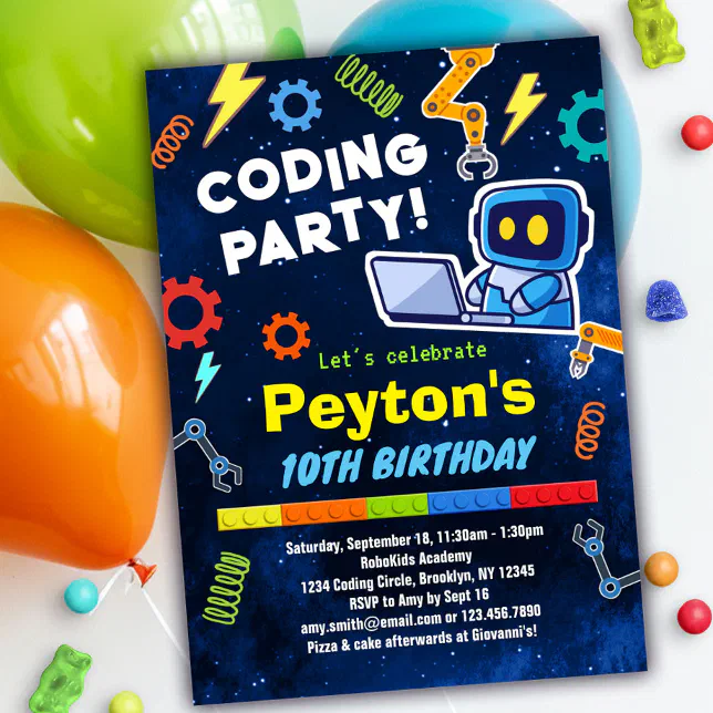 Coding Birthday Party Invitation for Kids | Zazzle