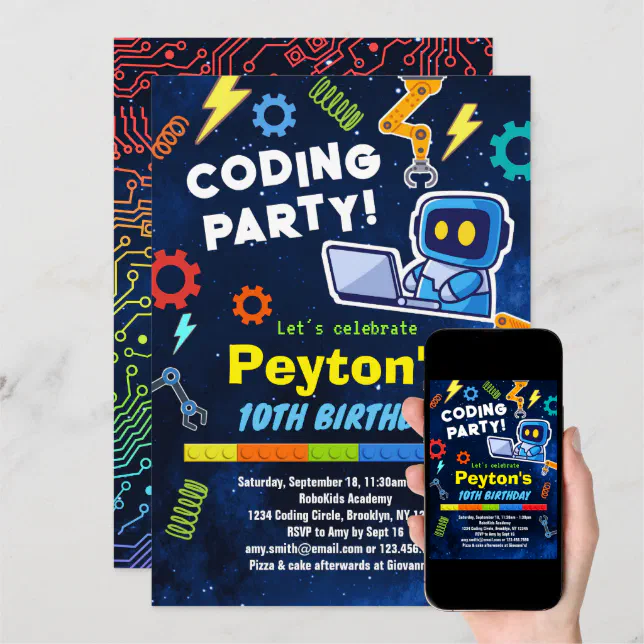 Coding Birthday Party Invitation for Kids | Zazzle