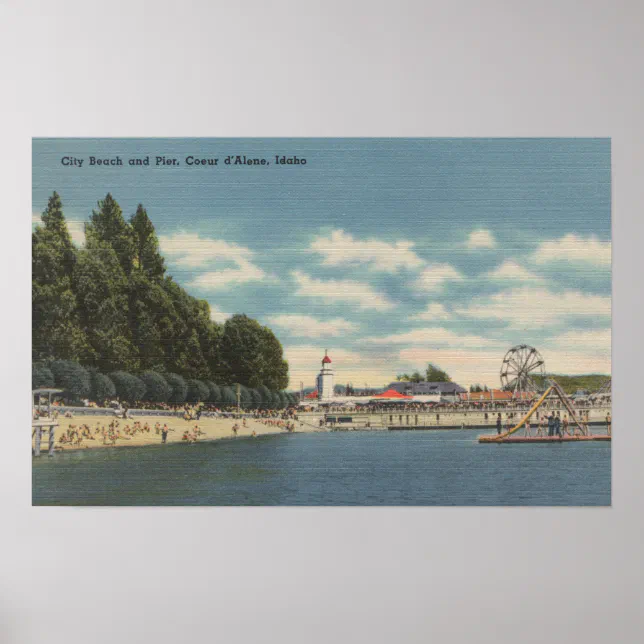 Coeur d'Alene, ID - View of City Beach & Pier Poster | Zazzle