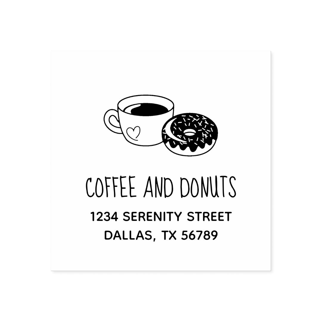 Coffee and Donut Business Address Rubber Stamp | Zazzle