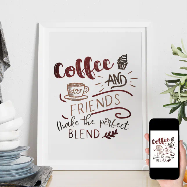 Coffee and Friends Bistro Doodle Art Typography Poster | Zazzle