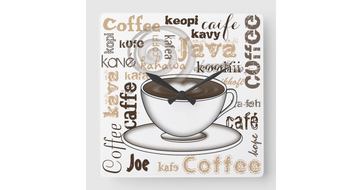 Coffee Around the World Square Wall Clock | Zazzle