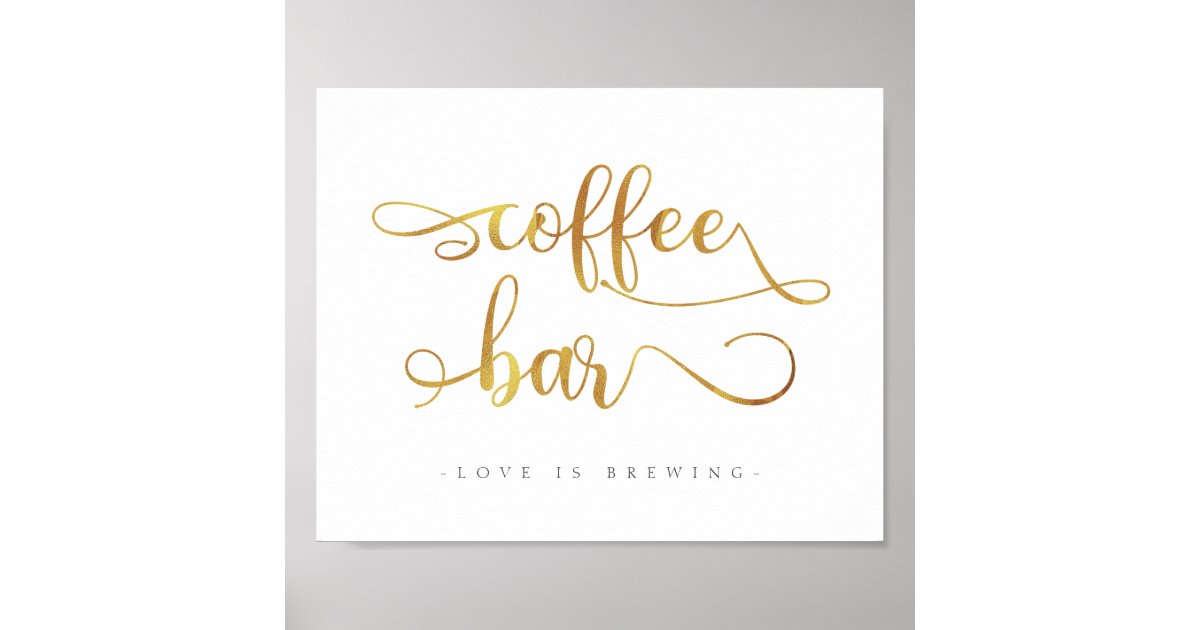"Coffee Bar" Gold Simple Calligraphy Wedding Sign | Zazzle