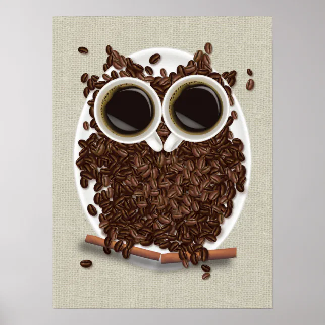 Coffee Bean Owl Poster Art | Zazzle