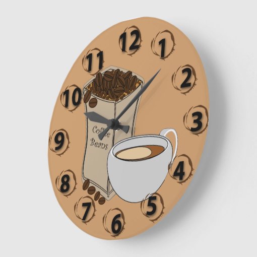 Coffee Beans Coffee Cup Round Wall Clock | Zazzle
