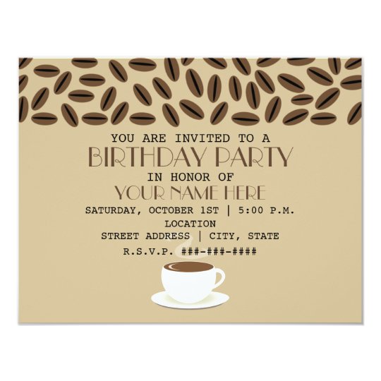 Coffee Beans & Cup Of Coffee Birthday Invitations | Zazzle.com
