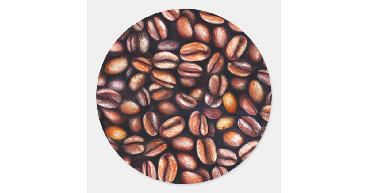 Coffee Beans Pencil Drawing Pattern Rustic Brown Classic Round Sticker ...
