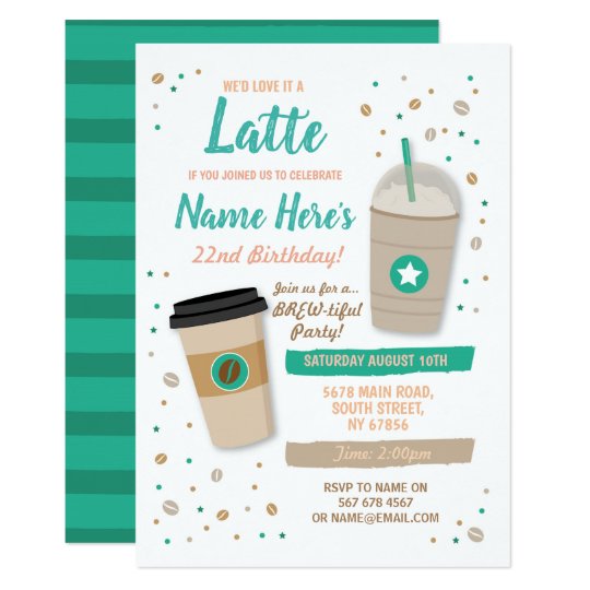 Coffee Birthday Latte Cafe Shop Beans Celebration Invitation | Zazzle.com