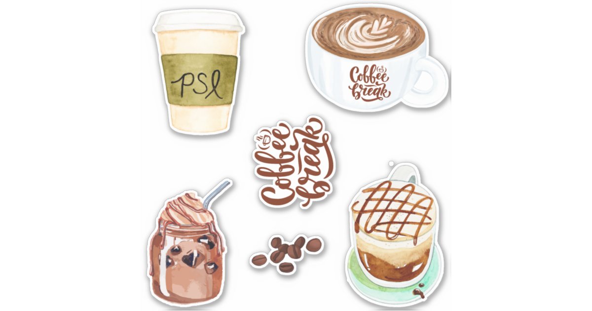 Coffee break Cute image Calligarphy Scrapbook Sticker | Zazzle