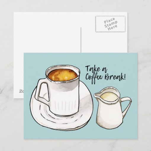 Coffee Break Watercolor and Ink Illustration Postcard | Zazzle