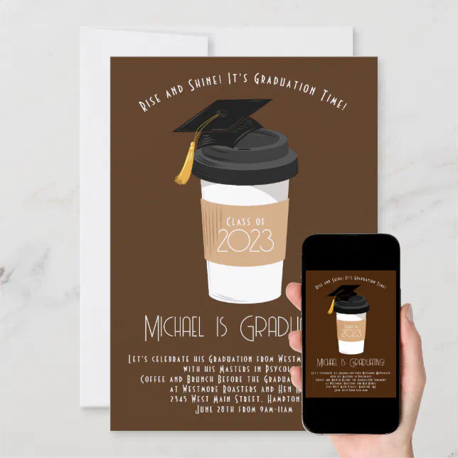 Coffee Breakfast Brunch Graduation Party Invitation | Zazzle