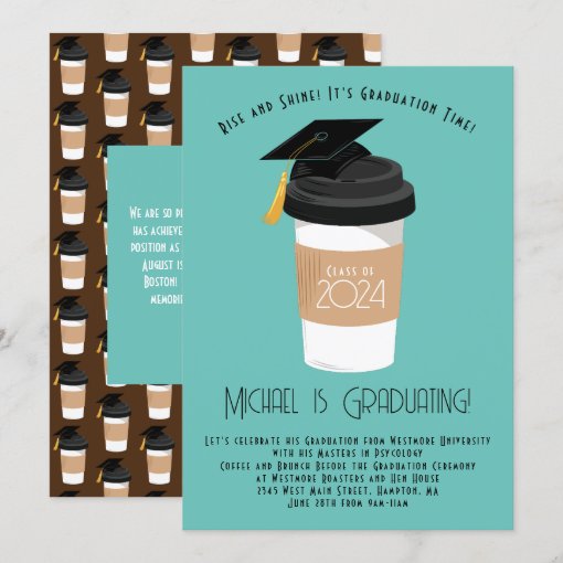 Coffee Breakfast Brunch Graduation Party Teal Invitation | Zazzle