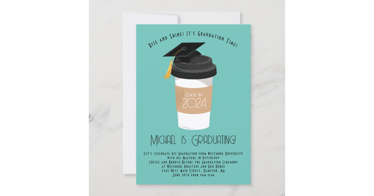 Coffee Breakfast Brunch Graduation Party Teal Invitation | Zazzle