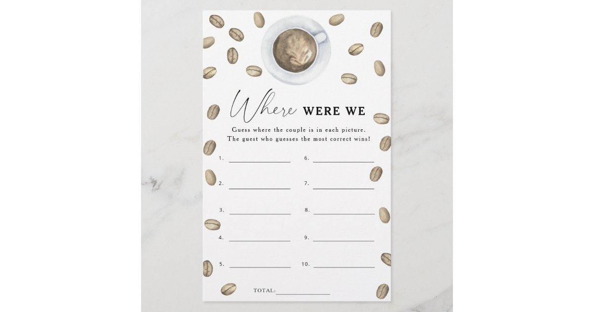 Coffee bridal shower Where were we game | Zazzle