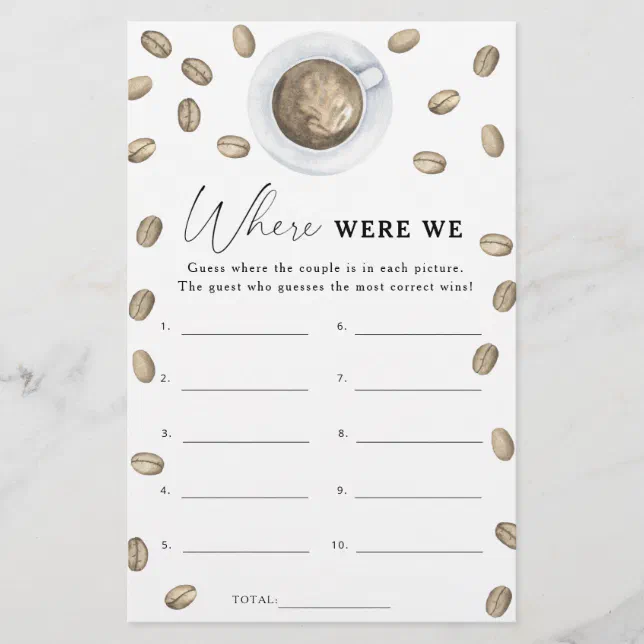 Coffee bridal shower Where were we game | Zazzle