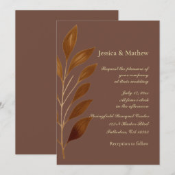 Coffee Brown and Gold Leaf | Modern Wedding Invitation | Zazzle