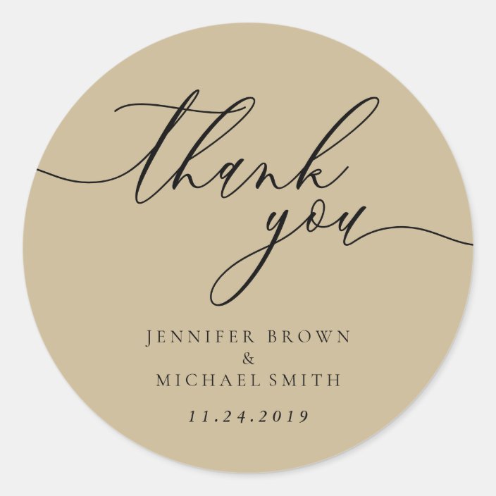Coffee Brown Color Palette Calligraphy Thank You Classic Round Sticker ...