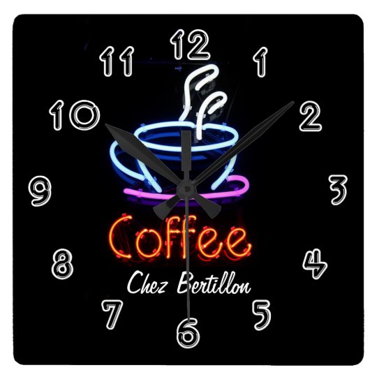 Coffee Cafe Neon Sign Personalized Square Wall Clock | Zazzle.com