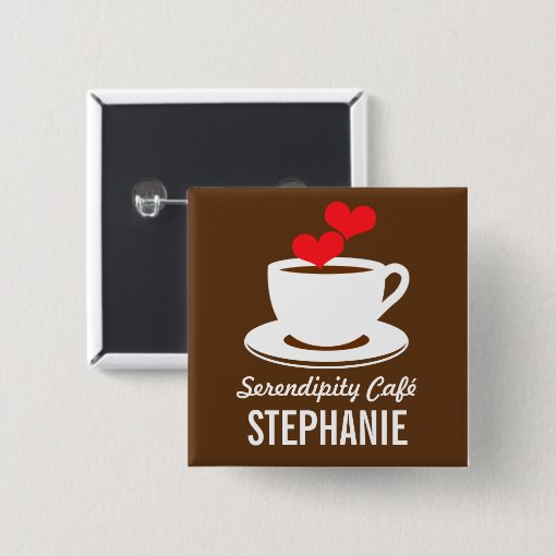 Coffee Café Shop Custom Employee Name Badge Pinback Button | Zazzle
