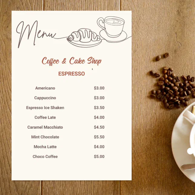 Coffee & Cake Shop Menu | Zazzle