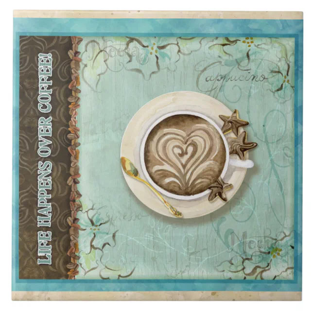 Coffee & Chocolate Cappuccino Heart Kitchen Decor Tile | Zazzle