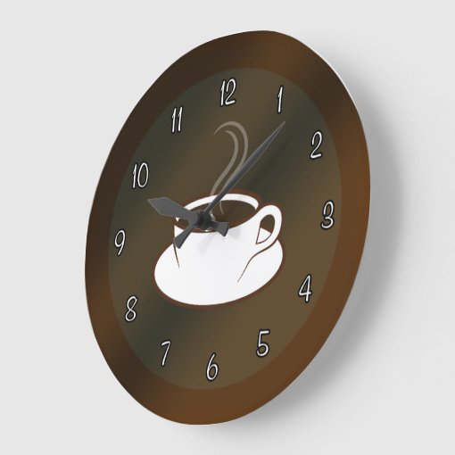 Coffee Cup Cafe Coffee Shop Large Round Wall Clock | Zazzle