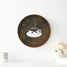 Coffee Cup Cafe Coffee Shop Large Round Wall Clock | Zazzle