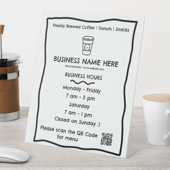 Coffee Cup Café Opening Hours QR Code Pedestal Sign | Zazzle