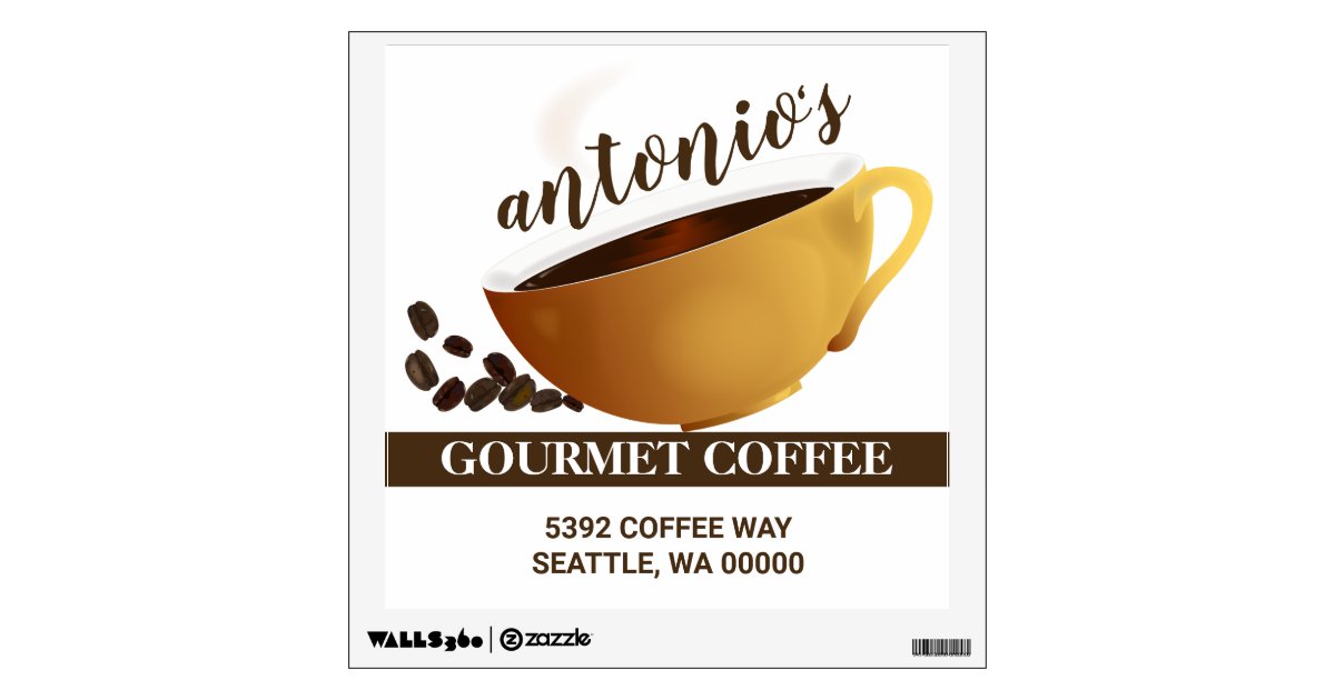 Coffee Cup Coffee Beans Business Address Wall Decal | Zazzle
