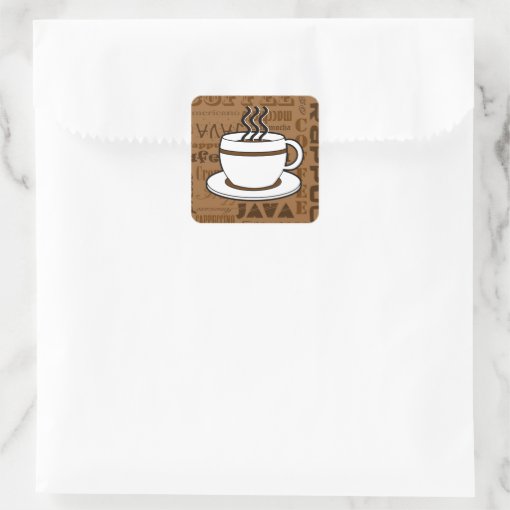 Coffee Cup - Coffee Words Print - Brown Square Sticker | Zazzle