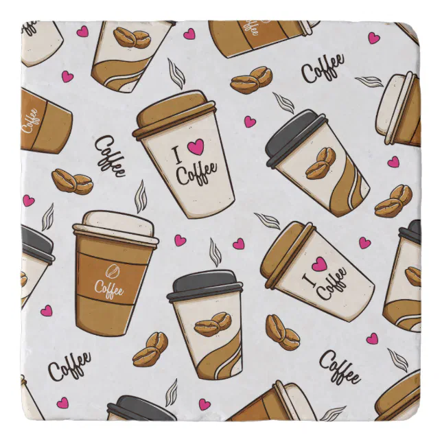 Coffee Cups, Coffee Beans, Coffee Lover, Hearts Trivet | Zazzle