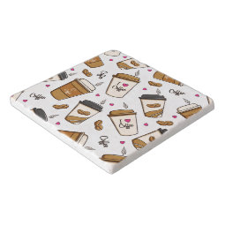 Coffee Cups, Coffee Beans, Coffee Lover, Hearts Trivet | Zazzle