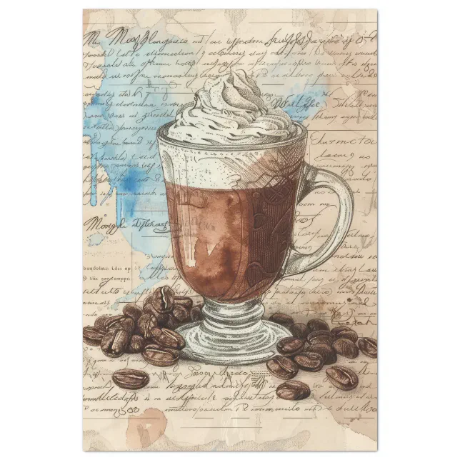 Coffee Ephemera Watercolor Collage Tissue Paper | Zazzle