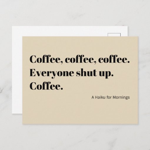 Coffee Haiku for Mornings black Typography Postcard | Zazzle