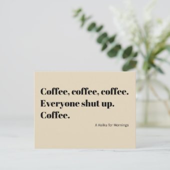 Coffee Haiku for Mornings black Typography Postcard | Zazzle