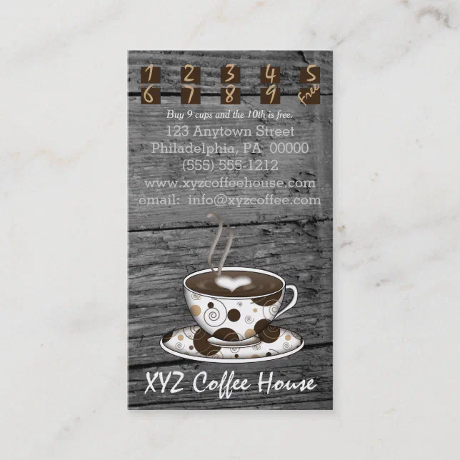 Coffee House Punch Cards Rustic Wood Template | Zazzle