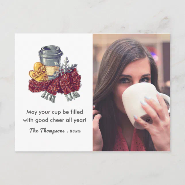 Coffee Lover's Christmas Cheer Greeting Photo Announcement Postcard ...