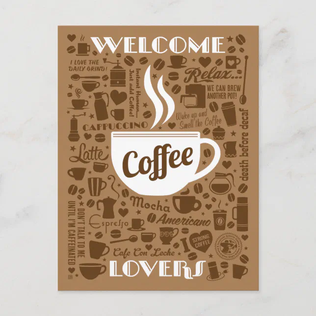 Coffee Pattern Postcard | Zazzle