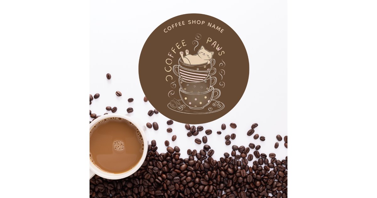 Coffee Paws cute cat coffee sticker | Zazzle