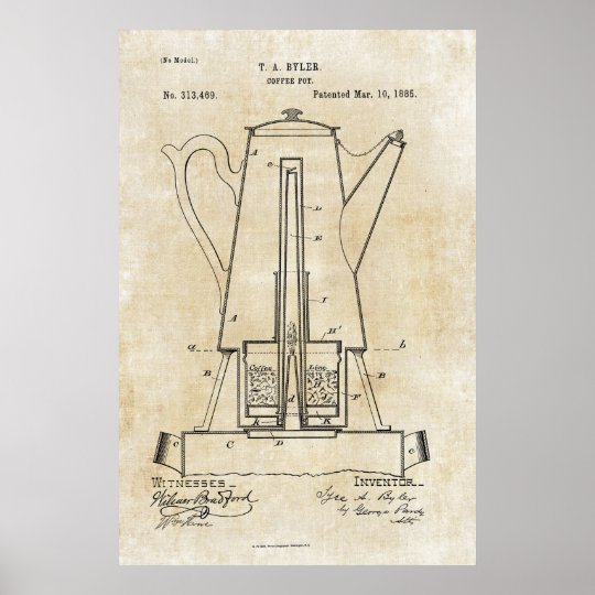 Coffee Pot Patent Print Poster 1885 | Zazzle.com