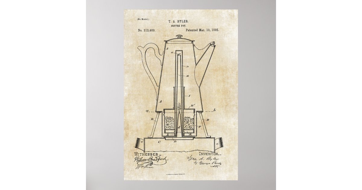 Coffee Pot Patent Print Poster 1885 | Zazzle