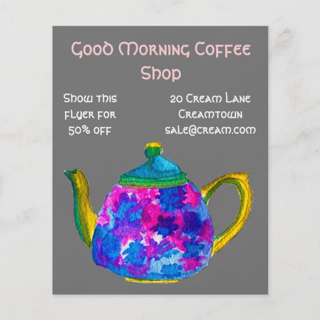 Coffee Shop cafe advertisement teapot Flyer | Zazzle