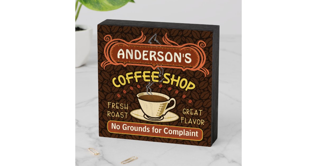 Coffee Shop Coffeehouse Cafe Beans | Personalized Wooden Box Sign | Zazzle